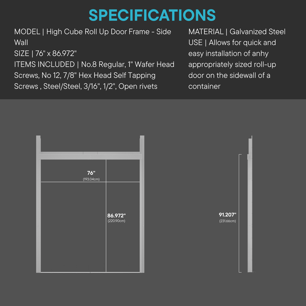 High Cube (9'6") Side Wall Roll Up Door Framing Kit
