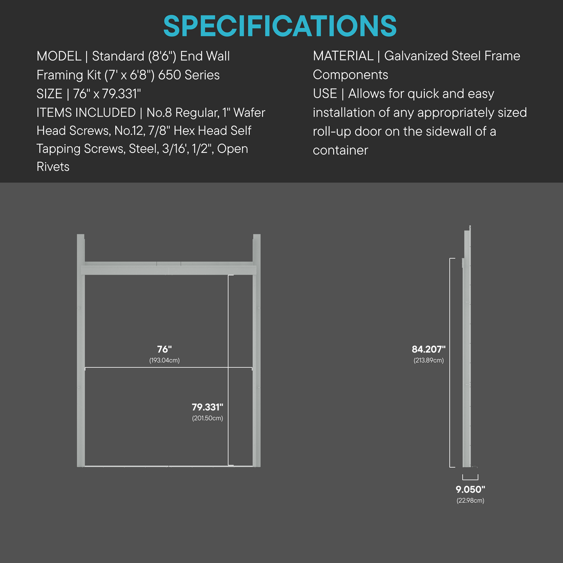 Standard (8'6") End Wall Framing Kit (7' x 6'8")